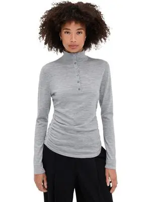 Theory Shirred Henley Top - Grey Melange