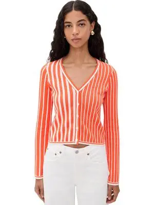 STATE & LAKE Striped Knit Cotton Cardigan - Orange