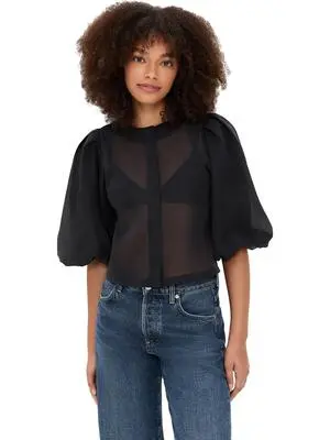 LE BOP Liza Puff Sleeve Organza Top - Black