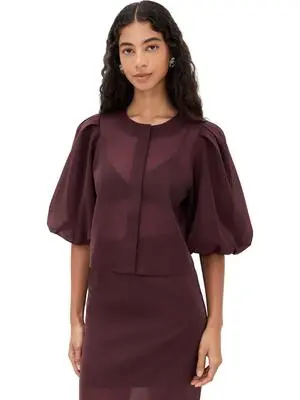 LE BOP Liza Puff Sleeve Organza Top - Mahogany