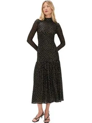 Misa Leylani Midi Dress - Golden Polka Dot Mesh