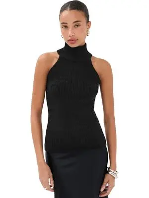 LISA YANG Freya Cashmere Turtle Neck Sleeveless Tank - Black