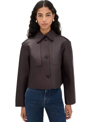 Theory Crop Leather Trench Coat - Cacao