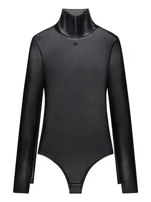 COURRÃ¨GES Mockneck Leather Effect Bodysuit