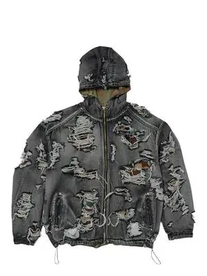 THUG CLUB Camo Hooded Zip Up - Black