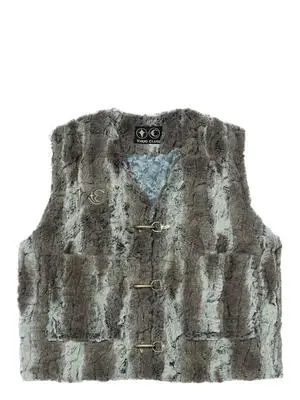 THUG CLUB Fur Vest With Skull Motif - Ivory