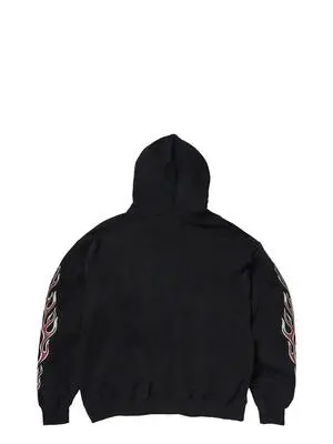 THUG CLUB Leather Flame Hoodie - Black