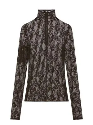 COURRÃ¨GES Lace Mockneck Top - Black