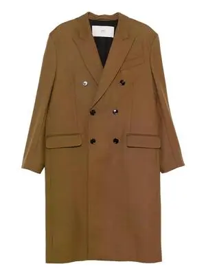 Ami Wool Double-breasted Coat - Brown