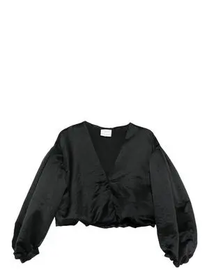 FORTE_FORTE Balloon-sleeve V-neck Blouse - Black
