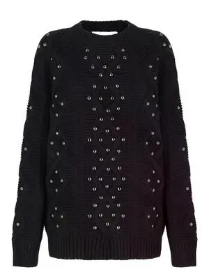 LANEUS Stud-embellished Cable-knit Sweater - Black