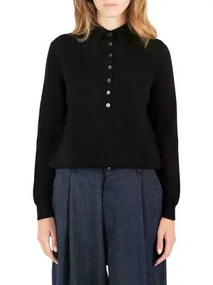 SOCIETE ANONYME Buttoned Polo-collar Sweater - Black