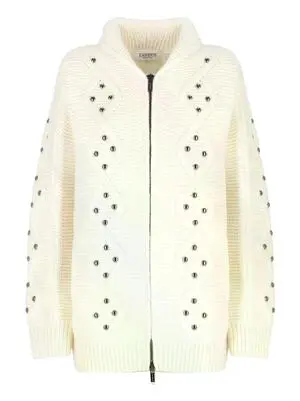 LANEUS Stud-embellished Cable Knit Cardigan - Neutrals