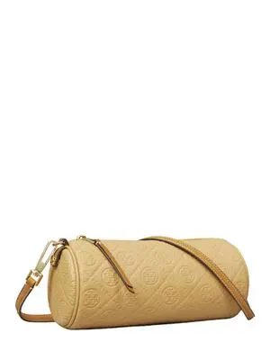 Tory Burch T Monogram Pebbled Cylinder Bag Biscotti