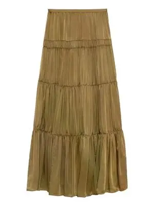 Ulla Johnson Silk Tiered A-line Skirt - Green
