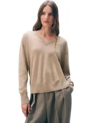 WHITE & WARREN Cashmere V-neck Sweater - Natural