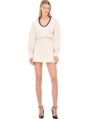 Alexis Fitted Knit Mini Dress With Contrast Trim - White