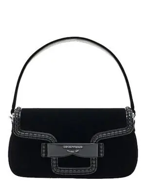 Emporio Armani Velvet Shoulder Bag With Buckle - Black