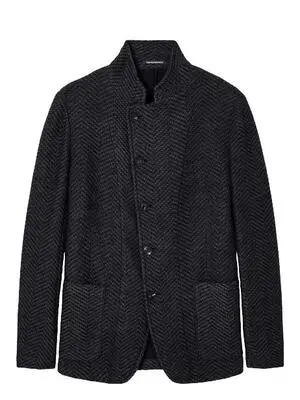 Emporio Armani Icon Guru-collar Chevron Wool Knit Jacket - Black