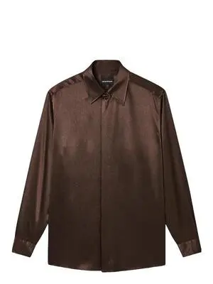 Emporio Armani Solid-colour, Pleated Fabric Shirt - Chocolate