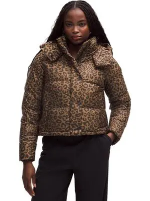 Lululemon Wunder Puff Cropped Down Jacket Leopardo Shift Desert Khaki