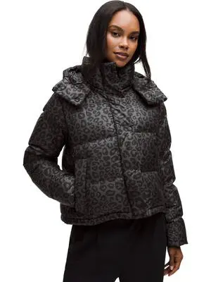 Lululemon Wunder Puff Cropped Down Jacket Leopardo Shift Graphite Grey