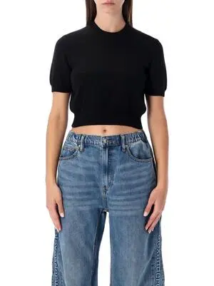 Alexander Wang Cropped Ribbed Chenille Sweater With Logo - Black