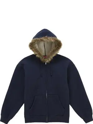 Supreme Faux Fur Zip Up Hooded Sweatshirt Navy Blue
