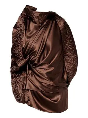 Dries Van Noten Asymmetrical Draped Silk-blend Satin Top - Brown