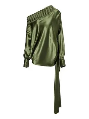 Dries Van Noten Asymmetric Draped Silk-blend Satin Top - Green
