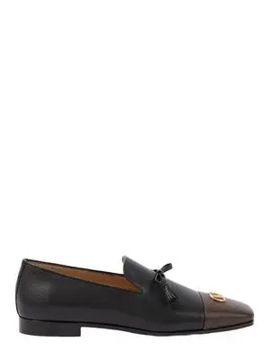 Valentino Garavani Vlogo Leather Babouchoes Loafers - Black
