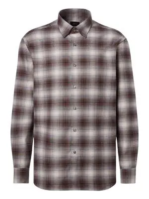 Brioni Checked Cotton Flannel Shirt - Brown