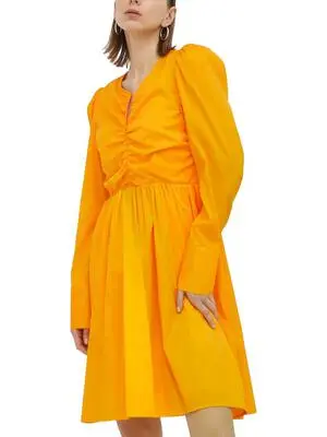 GESTUZ Ruched Long-sleeve Dress - Orange