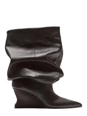 Balmain Leather Wedge Ankle Boots - Black