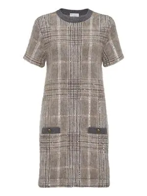 Brunello Cucinelli Wool-blend Checked Mini Dress - White