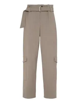 Brunello Cucinelli Tropical Luxury Wool Utility Trousers - Brown