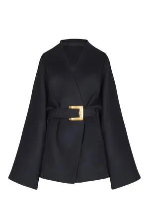 Balmain Wool-blend Oversized Wrap Coat - Navy