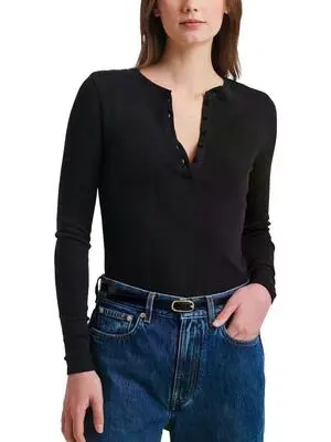 PATRICK ASSARAF Henley Ribbed Top - Black