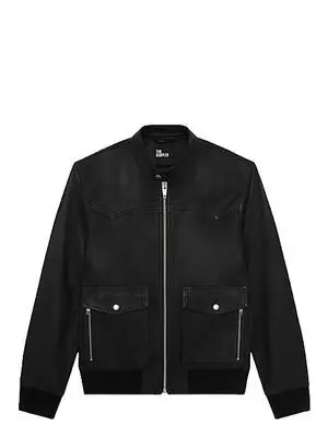 The Kooples Officer-collar Straight-cut Leather Jacket - Black