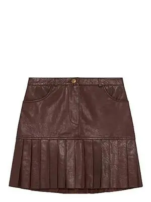 The Kooples Pleated-hem High-rise Leather Mini Skirt - Ebene