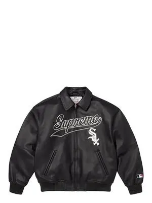 Supreme X Chicago White Sox Leather Varsity Jacket - Black