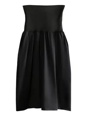 AMOMENTO Taffeta Shirring Flare Skirt - Black