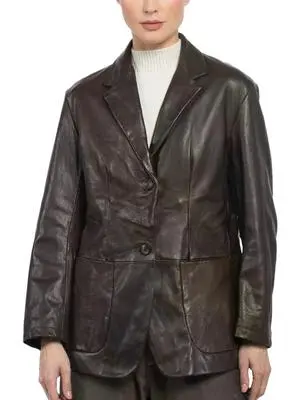 GIORGIO BRATO X Jade Button Leather Jacket - Brown