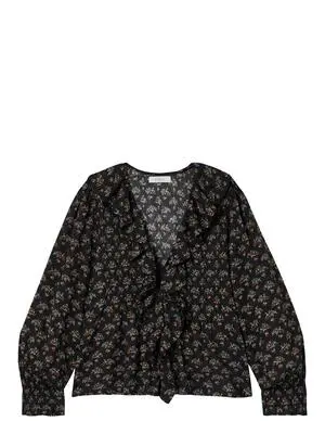 DÔEN Hardy Ruffled Pintucked Floral-print Blouse - Black