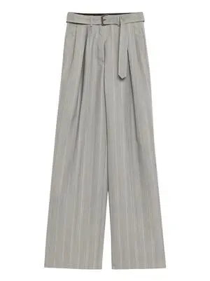 Dries Van Noten Pinstripe Belted Wide-leg Pants - Green