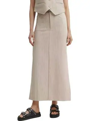 GESTUZ Pinstripe Midi Skirt - Neutrals