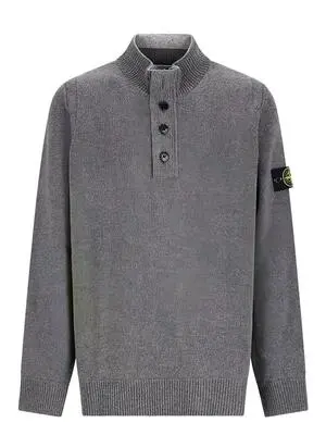 Stone Island Buttoned Long-sleeve Polo Shirt - Grey