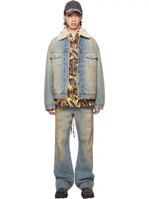 Acne Studios Denim Jacket With Fur Collar - Mid Blue