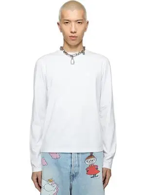 Acne Studios Long Sleeve Regular Fit T-shirt With Face Logo Patch - Optic White