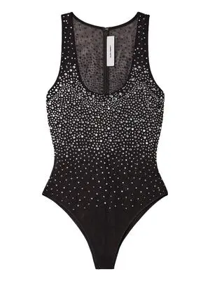 Alex Perry Crystal-embellished Stretch-mesh Bodysuit - Brown